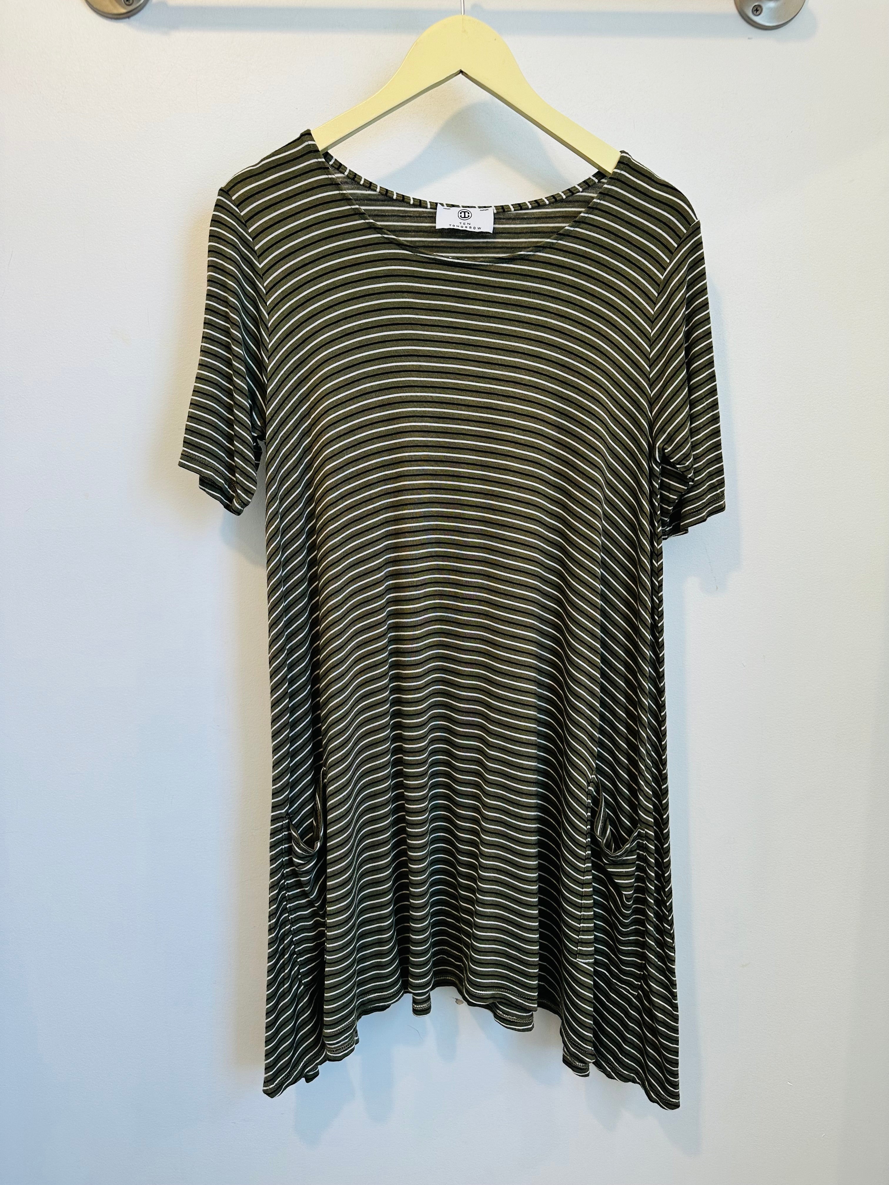 Basic T-Shirt Dress (Olive Stripe) - O/S – Ten Tomorrow